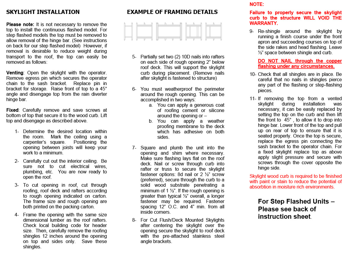 Pitched Roof Skylight Installation Instructions - Supreme Skylights